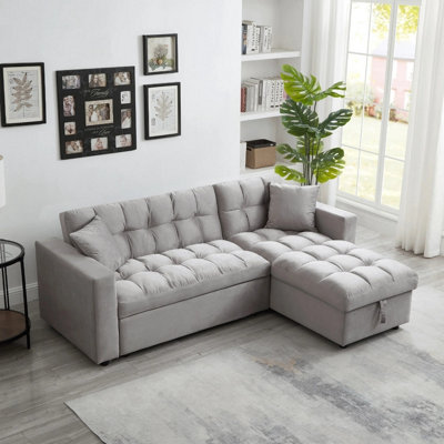 Madrid Corner L Shape 3 Seater Sofa Bed With Reversible Chaise - Grey