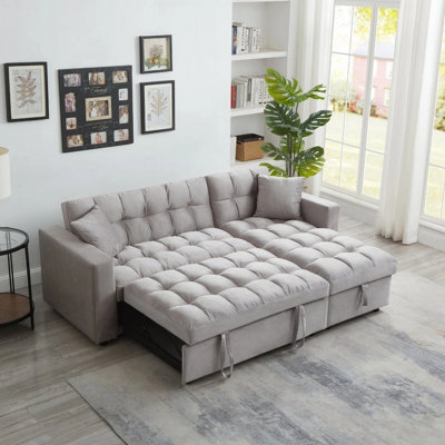 Madrid Corner L Shape 3 Seater Sofa Bed With Reversible Chaise - Grey