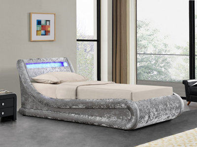 Madrid Silver Crushed Velvet Single 3FT Ottoman Storage Bed Frame Remote Controlled LED Colour Changing Light