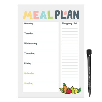 Magnetic A4 Weekly Meal Planner & Shopping List with Dry Erase Fruity Design - Get Organised ...