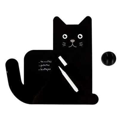 Magnetic Meow Cat Feline Black Fridge Memo Shopping Board With Marker