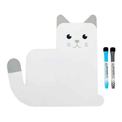 Magnetic Meow Cat Feline White Fridge Memo Shopping Board With Two Markers