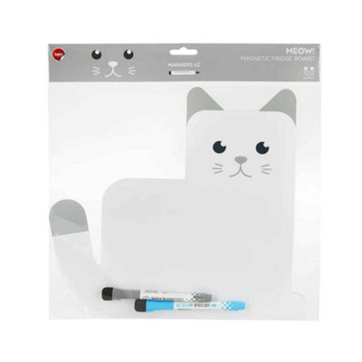 Magnetic Meow Cat Feline White Fridge Memo Shopping Board With Two Markers