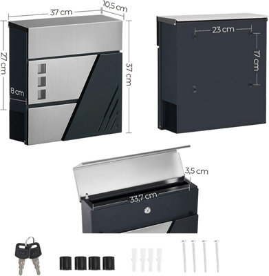 Mailbox, Wall-Mounted Letter Box with Viewing Windows, Stainless Steel ...