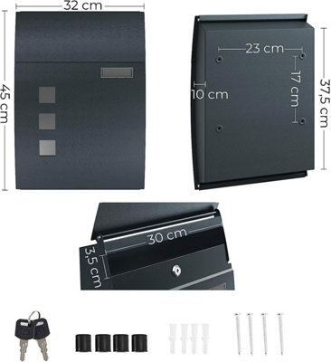 Mailbox, Wall-Mounted Lockable Post Letter Box with Viewing Windows ...