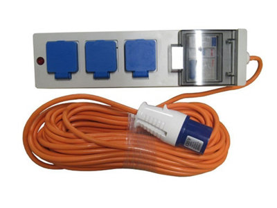 MAINS ELECTRIC HOOK UP LEAD 20M (3 WAY CARAVAN EXTENSION CABLE CAMPING ...