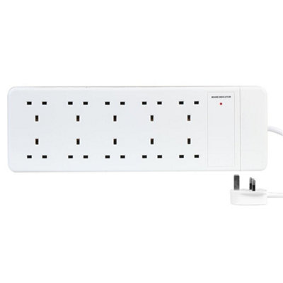 Mains Extension Lead, 10 Gang, 2m, White | DIY at B&Q