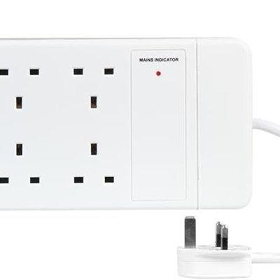 Mains Extension Lead, 10 Gang, 2m, White | DIY at B&Q