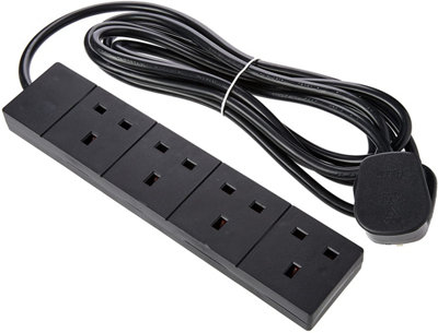 Mains Power Extension Lead, 4 Gang, 3m, Black | DIY at B&Q