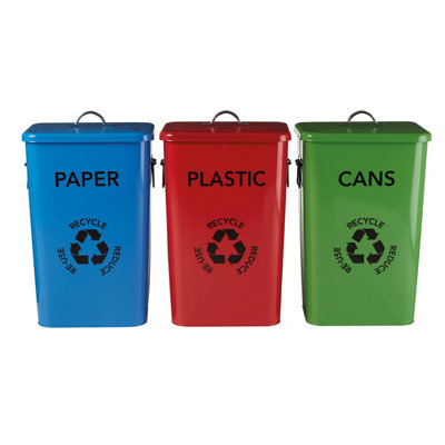 Maison by Premier Ari Set of 3 Recycle Logo Bins | DIY at B&Q