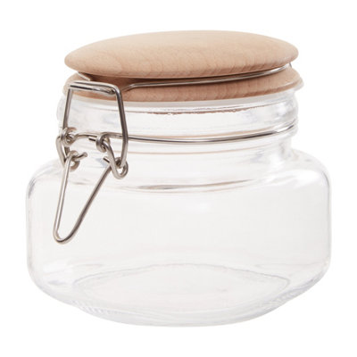 Maison by Premier Luca Square 500ml Glass Jar With Wooden Lid