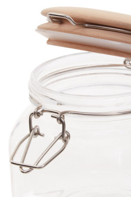Maison by Premier Luca Square 500ml Glass Jar With Wooden Lid