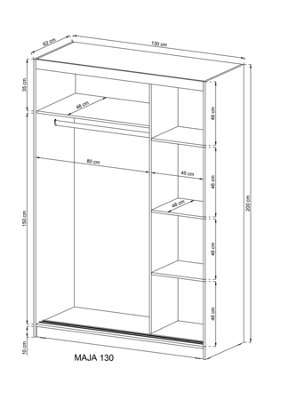 Maja Sliding Door Wardrobe with 1 Mirror 130cm in Grey