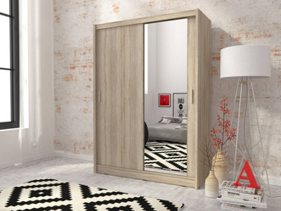 Maja Sliding Door Wardrobe with 1 Mirror 130cm Oak Sonoma