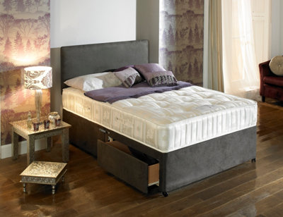 Majestic 1000 Pocket Sprung Silver Suede 2 Drawer Divan Set And ...
