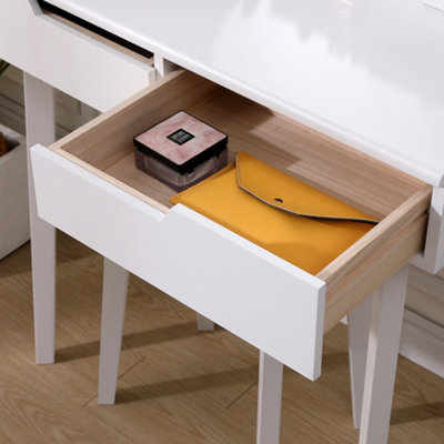 Makeup Desk Set with 4 Drawers LED Light Mirror and Upholstered Stool