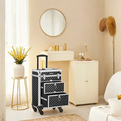 Makeup Trolley, Makeup Case on Wheels, Beauty Trolley with 2 Drawers ...