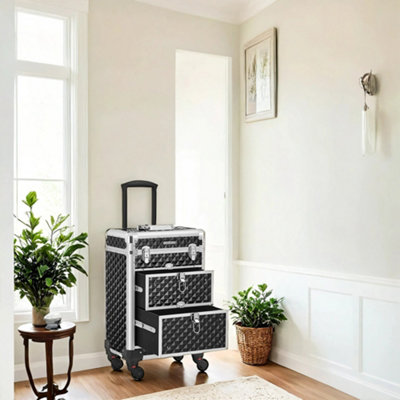 Makeup Trolley, Makeup Case on Wheels, Beauty Trolley with 2 Drawers ...