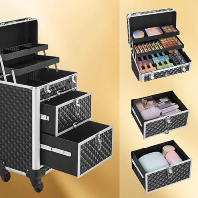 Makeup Trolley, Makeup Case on Wheels, Beauty Trolley with 2 Drawers ...