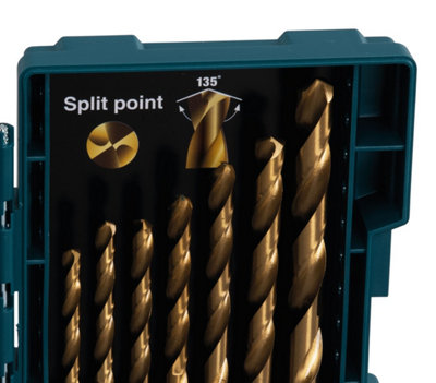 Makita 19 Piece HSS TiN Metal Steel Drill Bit Set Titanium 1-10mm Bits ...