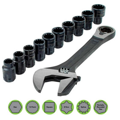 MAKITA B-65458 11PC PASS THROUGH REVERSIBLE ADJUSTABLE WRENCH + SPLINE ...