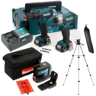 Makita CLX228AJ 12v Max Lithium Combi Hammer Drill + Cross Line Laser ...