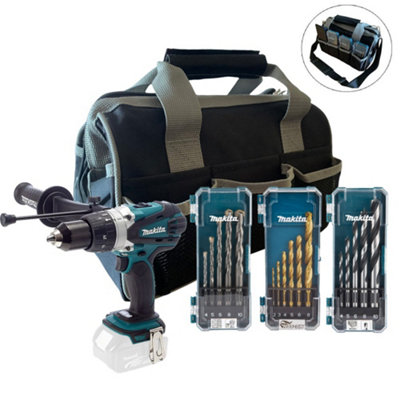MAKITA DHP458 DHP458Z 18V LXT LITHIUM COMBI HAMMER BARE + BAG + 16PC ...