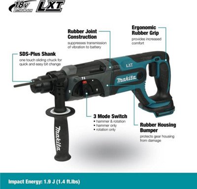 Makita DHR241Z 18V LXT SDS Lithium Ion 3 Mode SDS+ Rotary Hammer Drill ...
