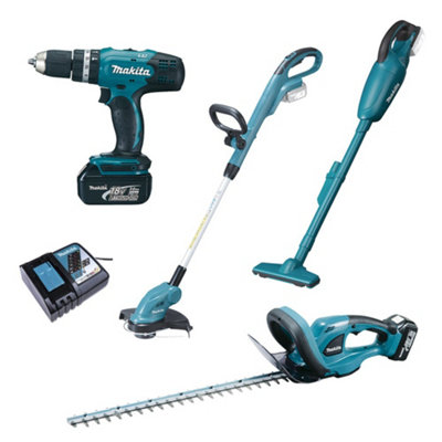 Makita DLX4093 Cordless 18V 4 Piece Kit Hedge + Line Trimmer Combi Dril ...