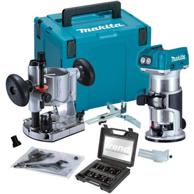 Makita DRT50Z 18v XR Brushless Cordless 1/4" Router + Plunge Base +12P ...
