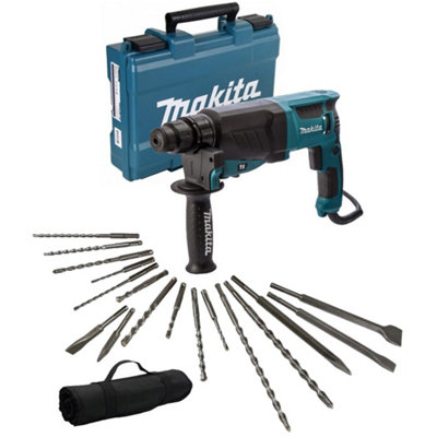 Makita HR2630 110v SDS Plus 3 Mode Rotary Hammer Drill + 17 Piece Bit ...