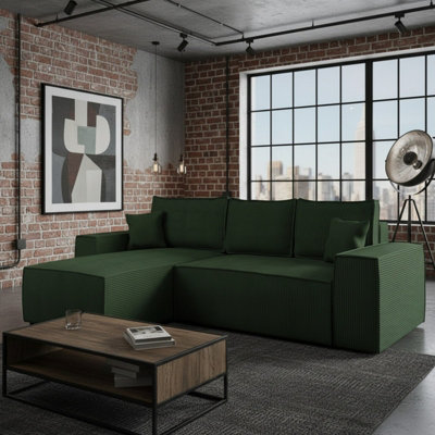 Malaga L Shaped MDF Corner Sofa Bed with Storage DL Pull Out Seat Loose ...