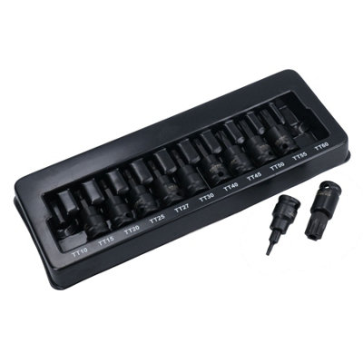 Male Tamper Proof Impact Star Torx Shallow Bit Sockets TT10 - TT60 11pc Set