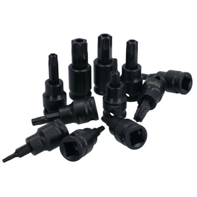 Male Tamper Proof Impact Star Torx Shallow Bit Sockets TT10 - TT60 11pc Set