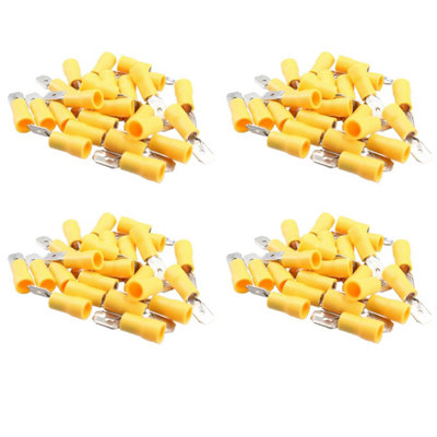 Male Yellow Electrical Cable Wire Spade Terminals Crimps Connectors 100pc