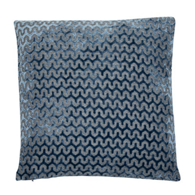 Malini Cut Velvet Wave Cushion Blue | DIY at B&Q