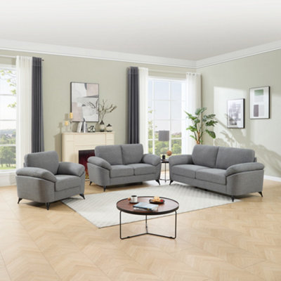 Malmo Modern Scandi Style Fabric Living Room 1+2+3 Seater Sofa Set (Grey)