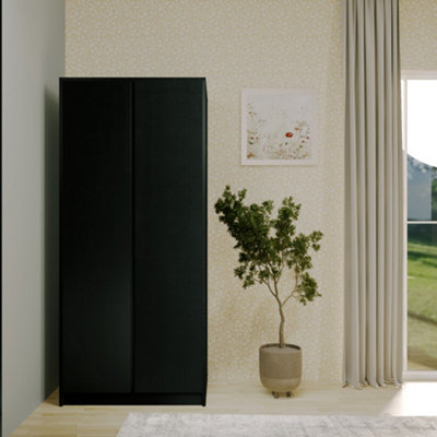 Malvern 2 Door Wardrobe in Black Finish Hanging Rail and Shelf | DIY at B&Q