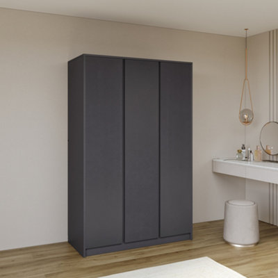Malvern 3 Door Wardrobe - L50.5 x W115 x H180 cm - Grey | DIY at B&Q