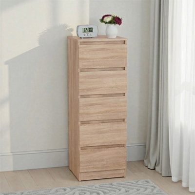 Malvern 5 Drawer Narrow Chest - Sonoma Oak