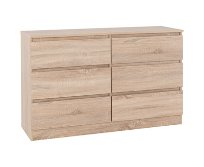 Malvern 6 Drawer Chest - L40 x W121.5 x H77 cm - Sonoma Oak Effect ...