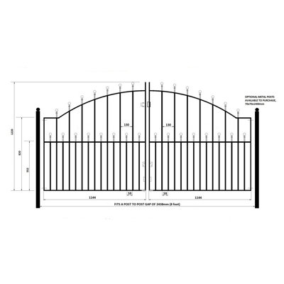 MANA Ball Top Arched Metal Driveway Gate 2438mm GAP x 1220mm High MAZP13