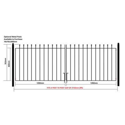 MANA Ball Top Pair of Metal Driveway Gates 2743mm GAP x 915mm High MAZP46