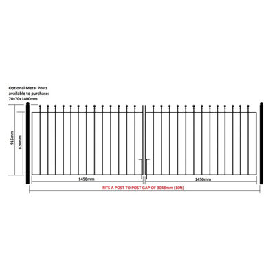 MANA Ball Top Pair of Metal Driveway Gates 3048mm GAP x 915mm High MAZP49