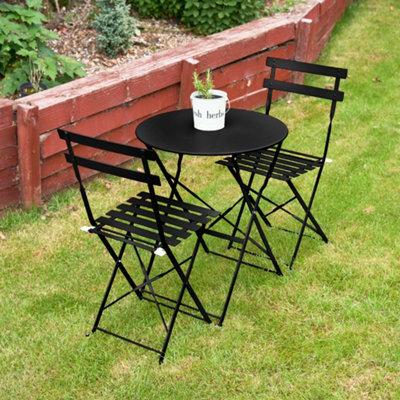 Manarola 3 Piece Garden Foldable Metal Bistro Dining Set Black