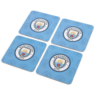 Manchester City FC Cork Crest Coaster (Pack of 4) Sky Blue/Black/Gold ...