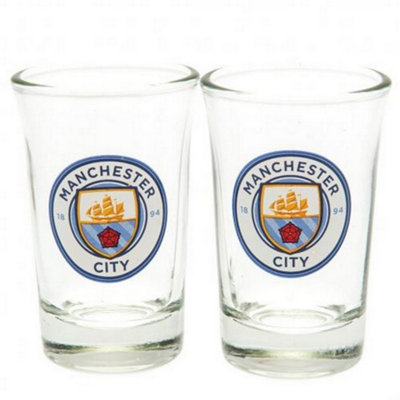 Manchester City FC Crest Shot Gl (Pack of 2) Clear (One Size)