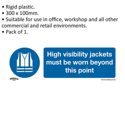 Mandatory HI-VIS JACKETS Safety Sign - Rigid Plastic 300mm x 100mm Warning