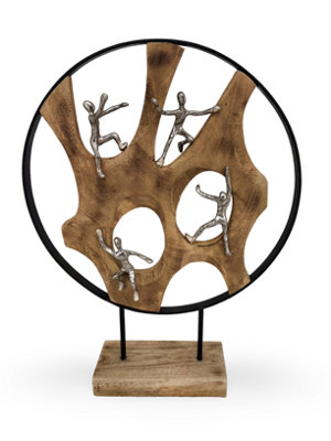 Mango Wood Aluminium and Iron Family Tree Climbing Sculpture Natural ...
