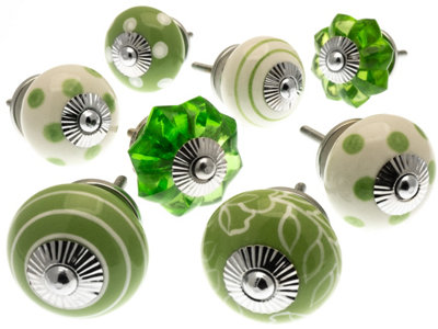 MangoTreeKnobs Bright Green Door Knobs Beautifully Hand Painted Ceramic in a Set of 8 Spots ...